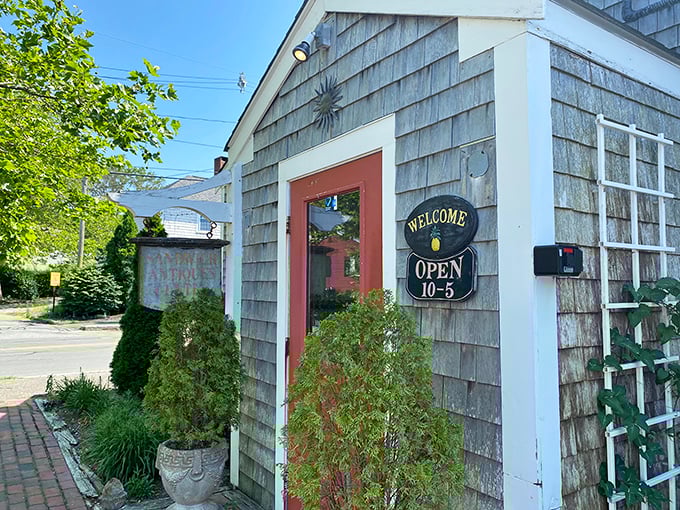 That red door isn't just an entrance—it's an invitation to discover the surprising treasures packed into Sandwich Antique Center's cozy space.