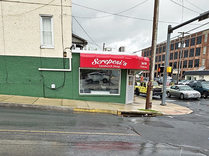 The view from across the street reveals Screpesi's modest charm. Don't let the simple exterior fool you—sandwich greatness awaits inside.
