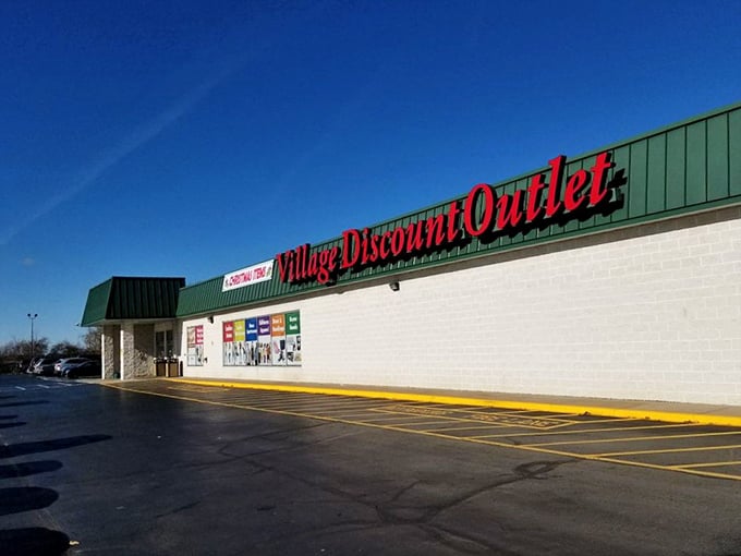 Village Discount Outlet looks like it was plucked from 1985, promising that vintage aesthetic before you even walk through the door.
