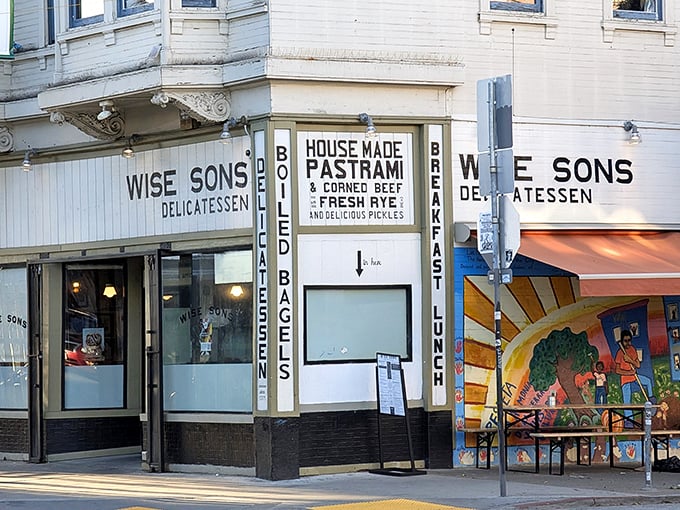 Classic deli signage promises authentic Jewish comfort food – where tradition meets San Francisco's innovative food culture.