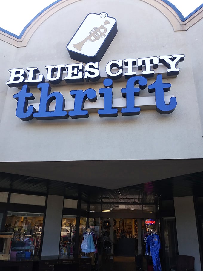 The welcoming entrance promises a symphony of savings where Memphis music and thrift culture harmonize.