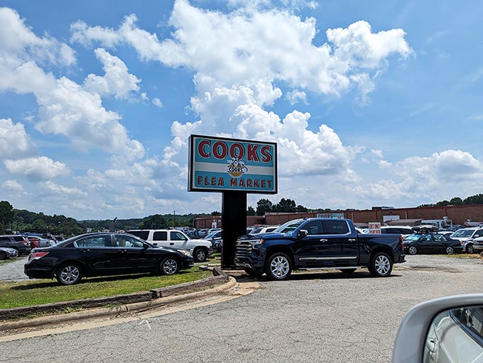 Cooks Flea Market's classic sign draws treasure seekers from across the region to this legendary spot.