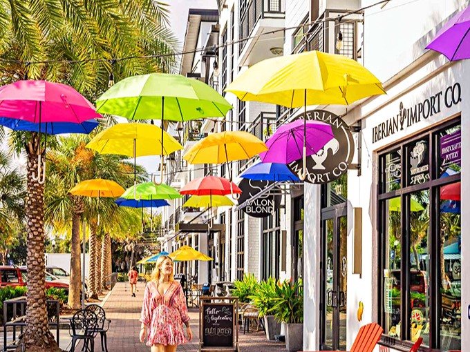 Dunedin's colorful umbrella display transforms ordinary streets into whimsical walkways that spark joy and conversation.