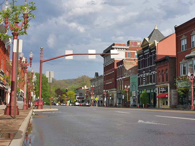 Main Street America at its finest, where storefronts glow with promise and every sidewalk leads to another delightful discovery.