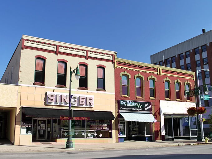 Singer and Dr. Mike share a wall and a century in Galesburg, proving that good neighbors—like good buildings—stand the test of time with character intact.