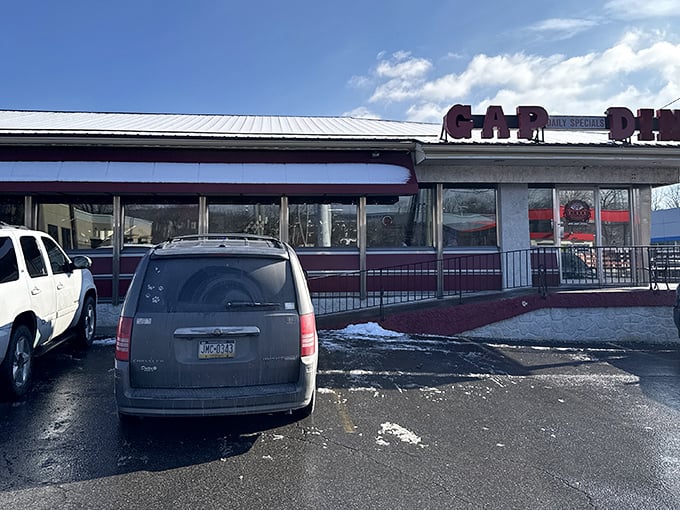 Winter, spring, summer or fall—this diner serves comfort in every season. Even the parking lot looks inviting.