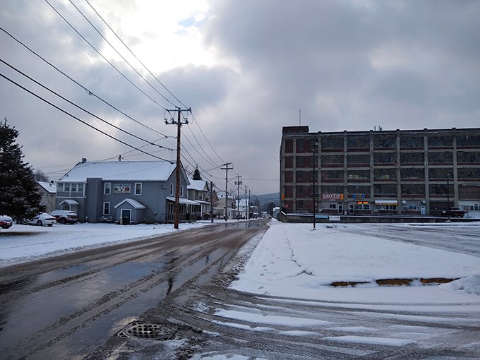 Snow dusts the streets of Herkimer, where winter heating bills won't freeze your retirement savings solid.
