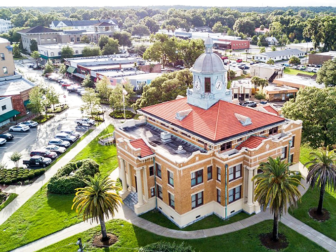 Downtown Inverness aerial view – where small-town dreams meet big-time savings on your retirement budget.