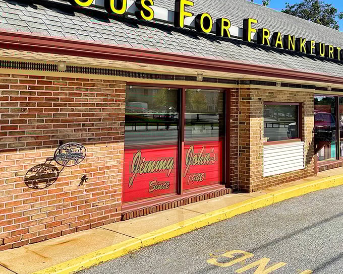 Red trim and simple signage announce a temple to frankfurter perfection. Some places don't need to change with the times.