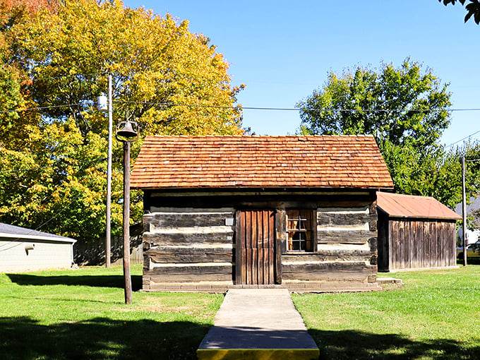 Same cabin, different angle—where pioneer charm meets treasure hunting. That wooden door practically whispers stories from another century.