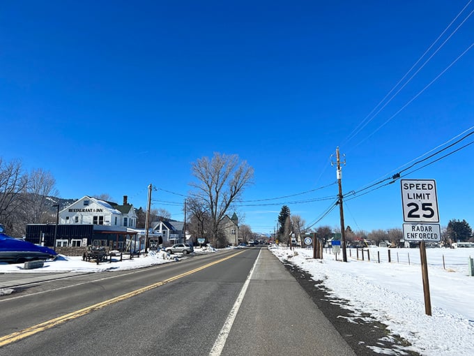 Even covered in snow, this tiny town's charm shines brighter than any big city skyline view.