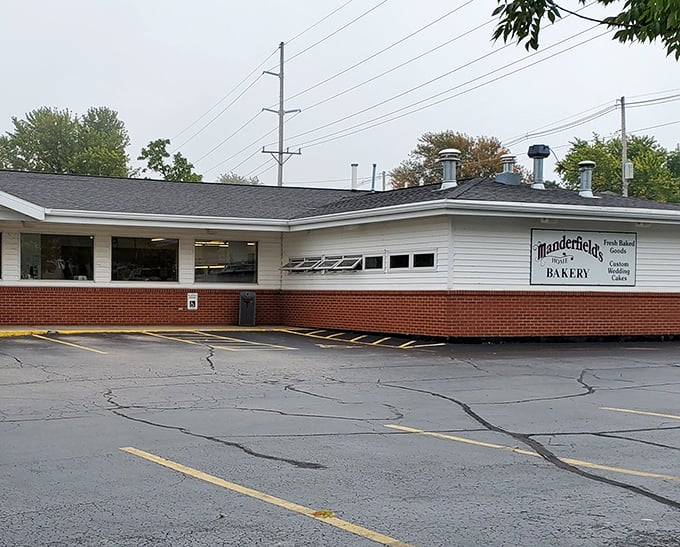 Red brick and white siding – the classic look of a bakery that's earned its place in Wisconsin's heart.
