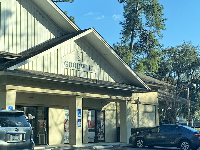 The modern storefront design makes thrift shopping feel fresh and exciting, like discovering a new favorite neighborhood spot.