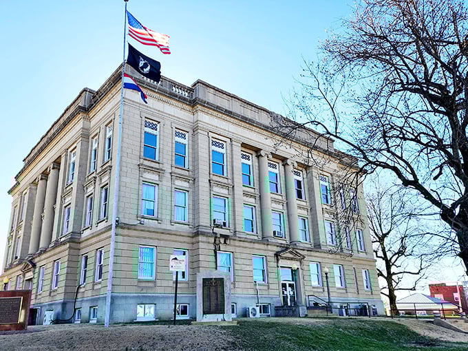 The Phelps County Bank building stands as Poplar Bluff's unofficial timekeeper, watching over generations of unhurried Missourians.