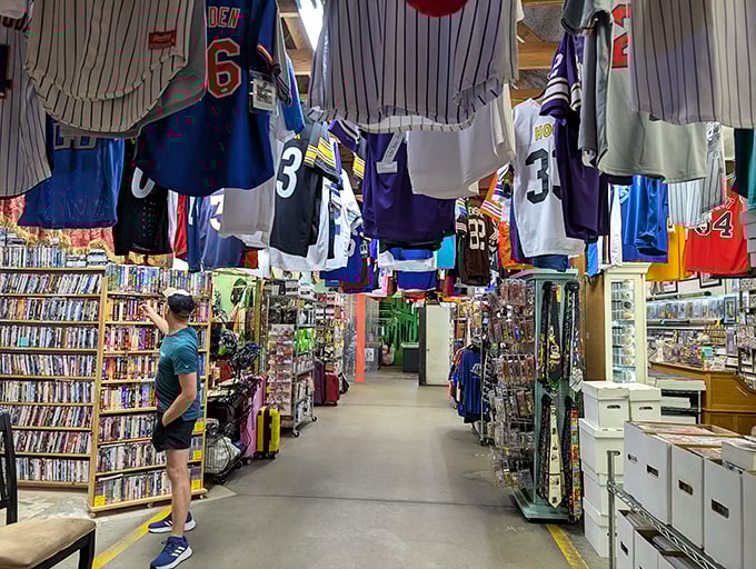 Red Barn Flea Market: where jerseys hang like banners, DVDs line the walls, and every aisle is a throwback waiting to be explored.