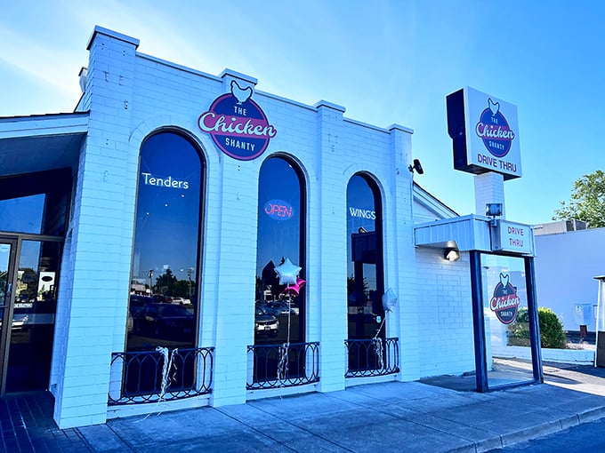 Medieval architecture meets modern comfort food - your chicken awaits behind these majestic arches.