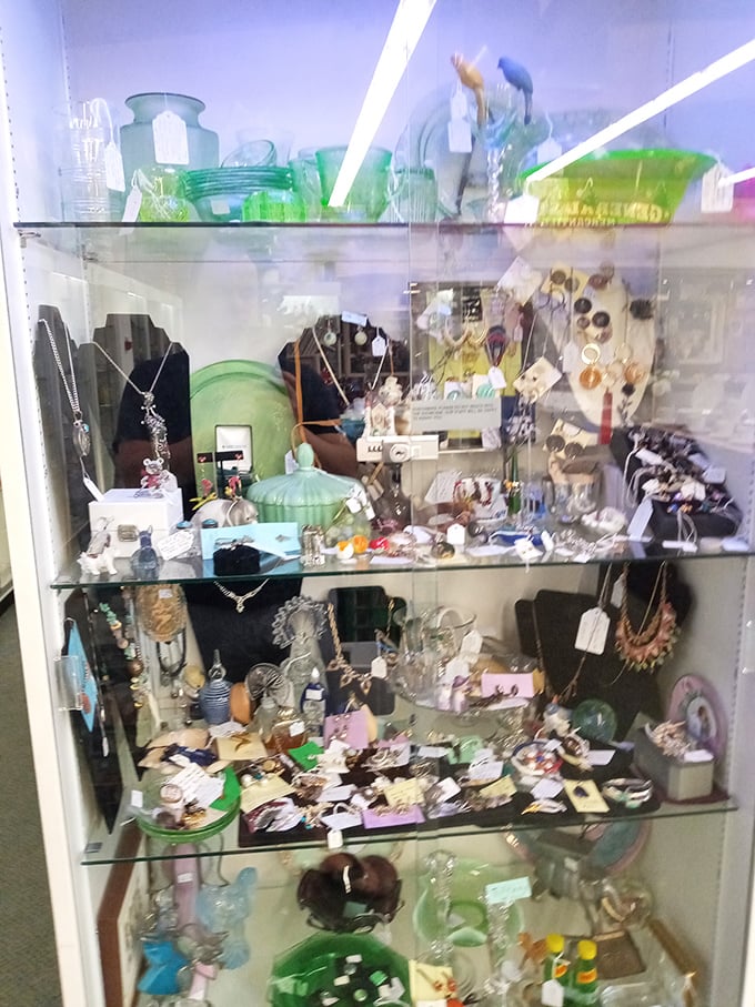 Behind glass but calling your name – vintage jewelry and collectibles that promise to be conversation starters at your next dinner party.