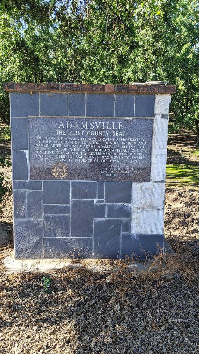 This historical marker reminds us that Adamsville came before Modesto—just like your retirement planning should come before your retirement party.