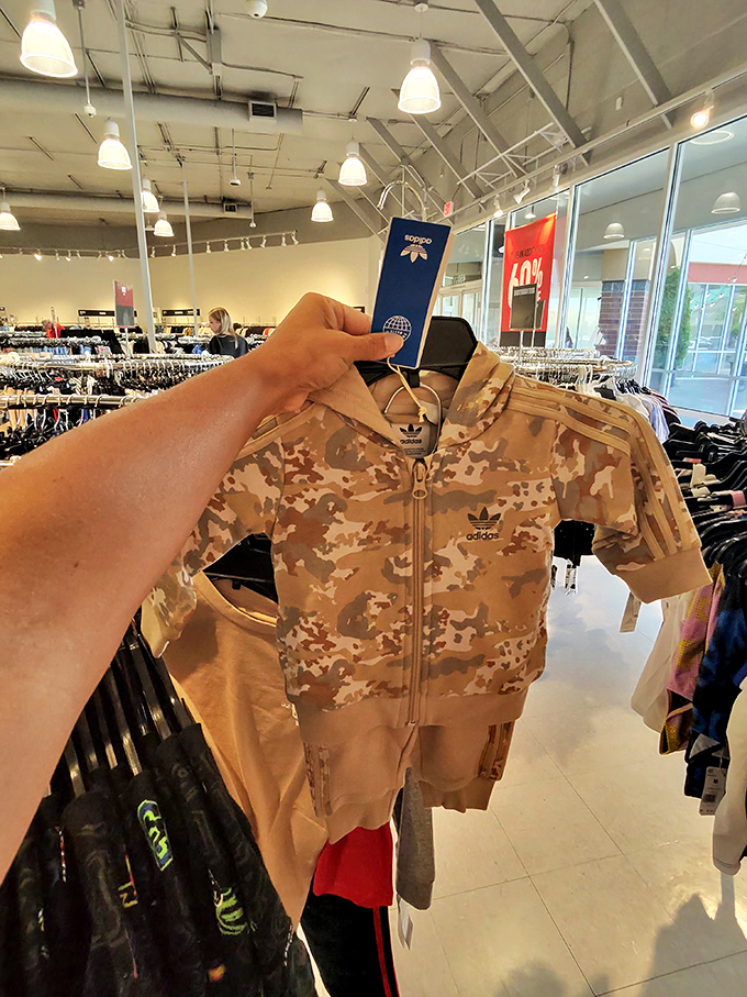 Even the tiniest fashionistas get outfitted at deep discounts. Camo for babies – because hiding from diaper changes starts early.