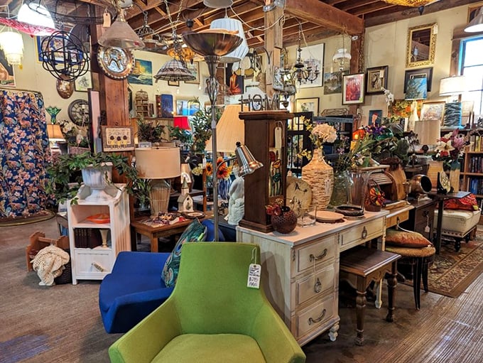 Furniture vignettes create rooms within rooms. That lime green chair isn't just seating – it's a statement your living room might be ready to make.