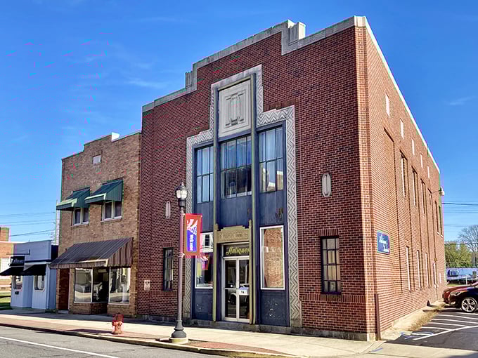 This historic brick building anchors downtown Harrington, its Art Deco details whispering stories of the town's prosperous past to anyone who stops to listen.