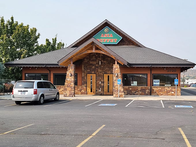 Asia Buffet's stone facade suggests serious commitment to both architecture and probably some seriously good egg rolls.