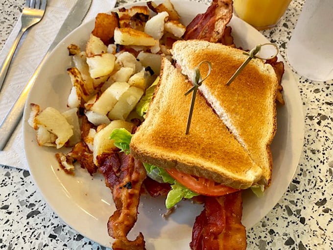 The BLT—where bacon is the star, not just a supporting actor. Paired with those home fries, it's a lunch that demands a post-meal nap.