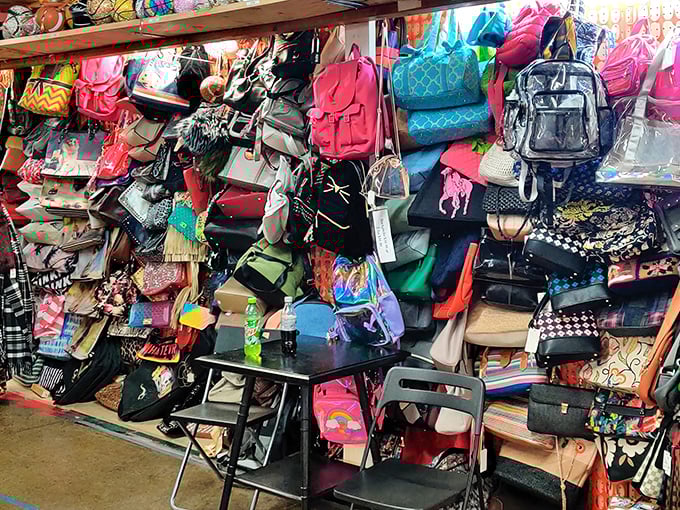 Bag lady heaven! This explosion of colorful purses, backpacks and totes proves that hoarding isn't a problem—it's just pre-shopping.
