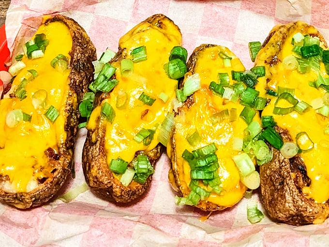 Loaded potato skins – where cheese meets potato in a relationship so perfect it should have its own reality show.