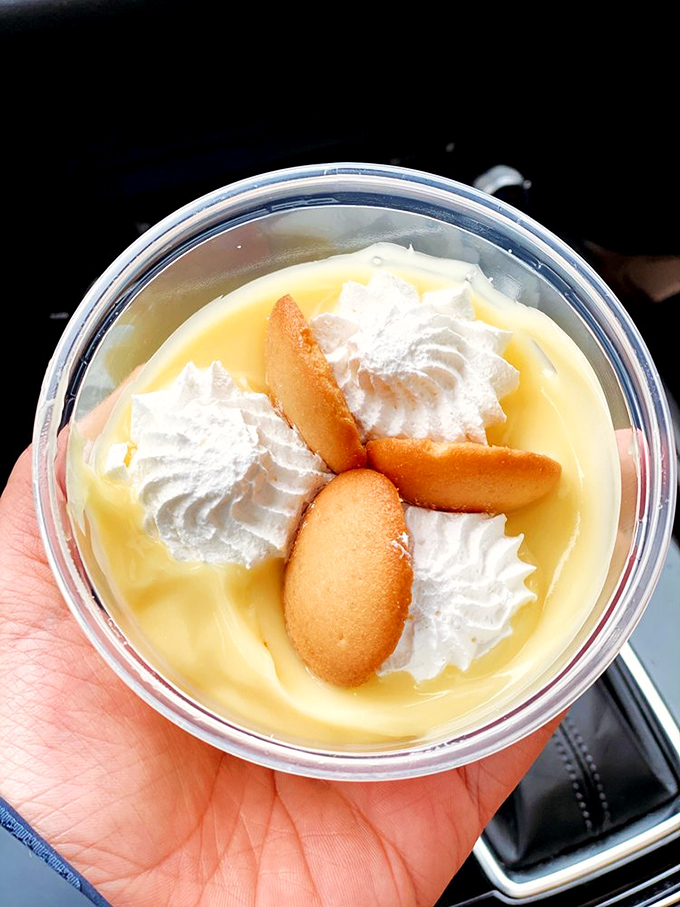 A sweet finale: banana pudding with vanilla wafers and whipped cream. Because even cheesesteak warriors need dessert sometimes.