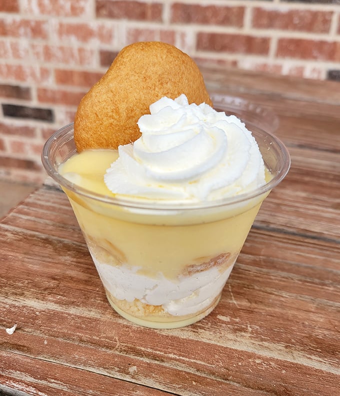 Banana pudding that would make your grandmother both jealous and proud—layers of nostalgia topped with a vanilla wafer crown.