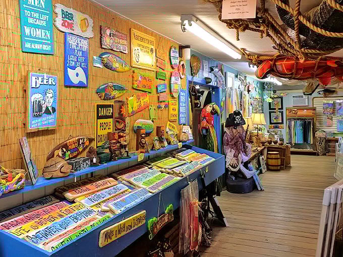Beach bar wisdom and tiki hut philosophy line these walls—perfect for the homeowner who wants their living room to feel like a permanent vacation.