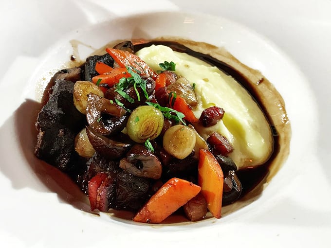 Beef bourguignon that would make Julia Child slow-clap in approval – tender beef swimming in a wine sauce that took hours, not minutes.