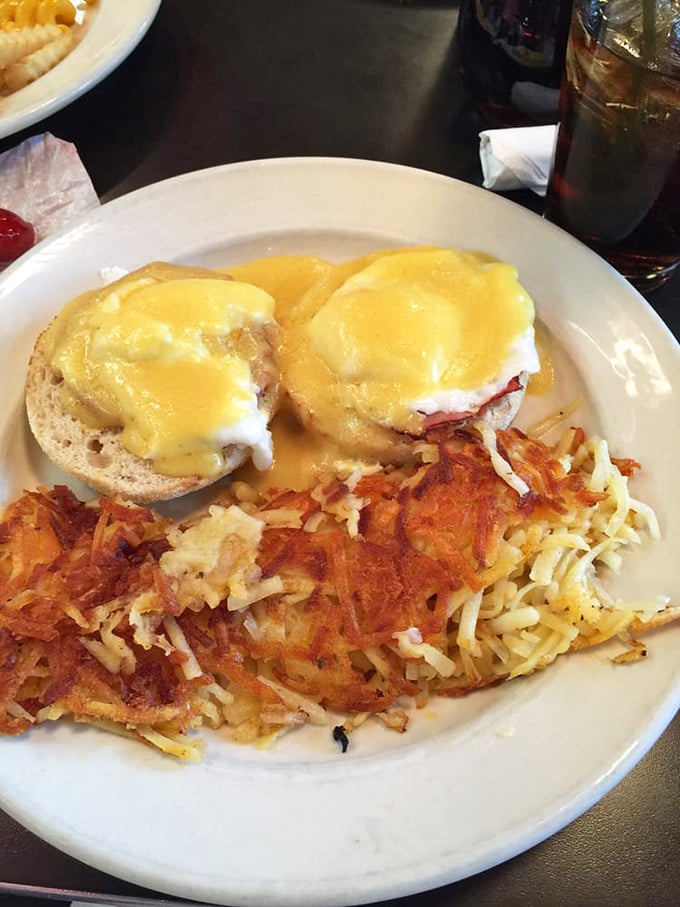 Eggs Benedict with hash browns crispy enough to make you forget your manners and audibly moan in public. Worth the side-eye from nearby tables.