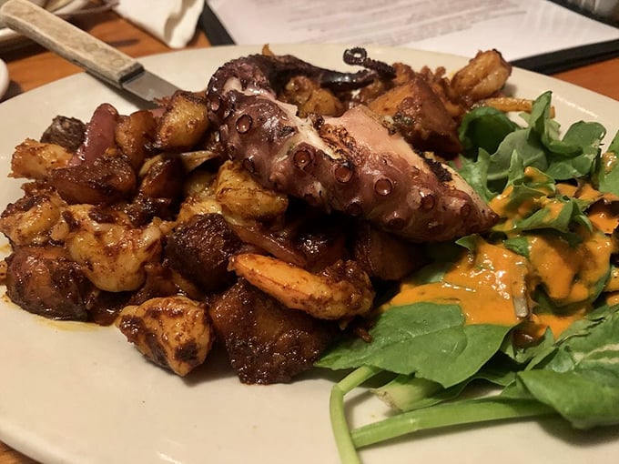 Octopus and shrimp blackened to perfection – this dish has more character than most Hollywood blockbusters.