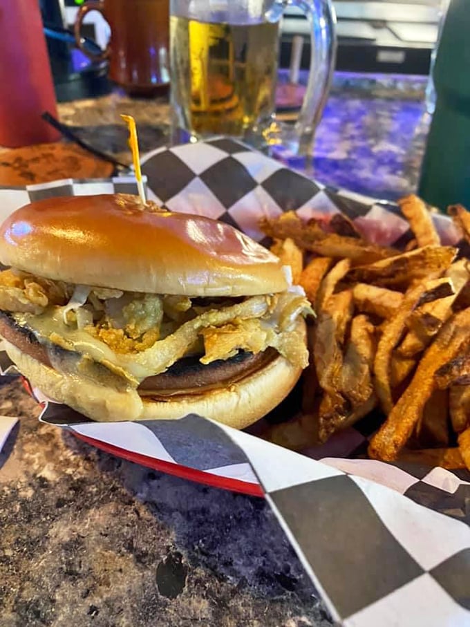 This isn't just a Bologna sandwich; it's architectural genius between bread, where crispy onion rings and melted cheese create the Florida equivalent of a French cathedral.