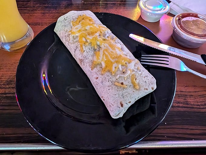 The breakfast burrito, a flour tortilla treasure chest filled with morning essentials. When breakfast looks this good, hitting snooze becomes a crime.