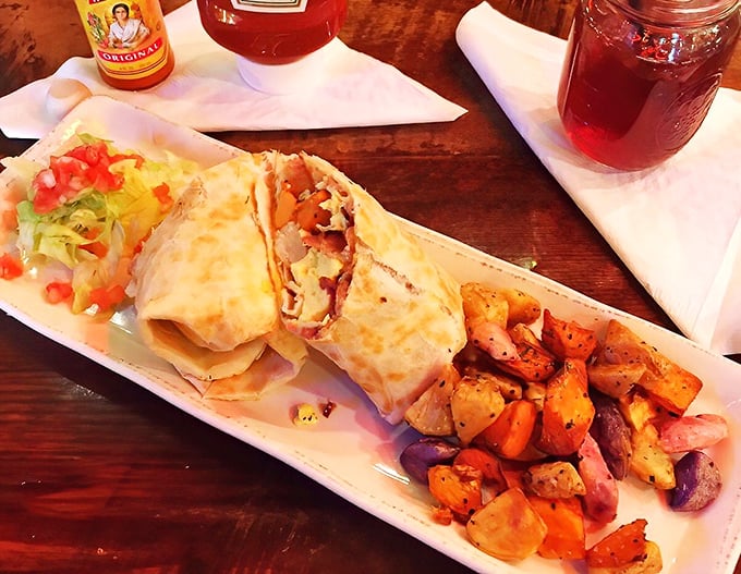 This breakfast burrito doesn't need backup singers – it's a star all on its own with those perfectly roasted potatoes playing support.