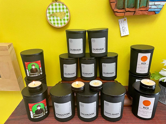 Even the candles here tell stories—Durham, Kingston, Salvador—each one a scented souvenir from places both near and imagined.