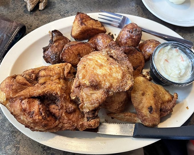 Broasted chicken that would make your grandmother jealous. Golden, crispy exterior giving way to juicy meat—this is what comfort food dreams are made of.