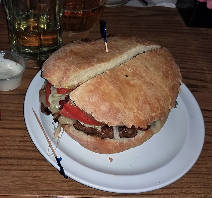 This burger isn't asking for Instagram likes—it's demanding your full attention and promising satisfaction in return.