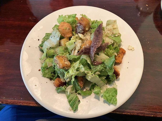 A Caesar salad that Julius himself would approve—crisp romaine, house-made croutons, and just enough anchovy to make you say "Et tu, delicious?"