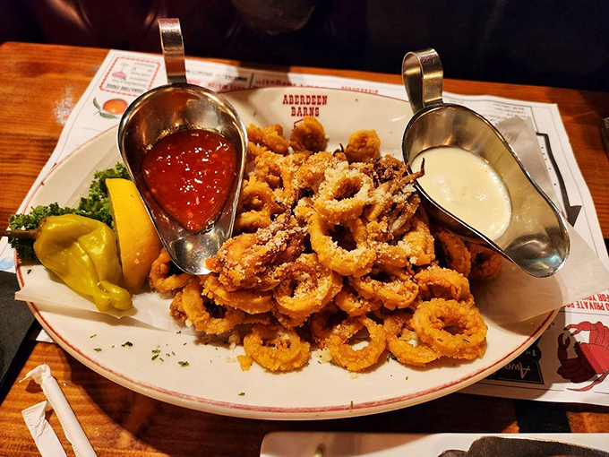 Calamari that defies the rubbery reputation of lesser versions—golden, crisp, and ready for a dip in marinara or that velvety aioli.