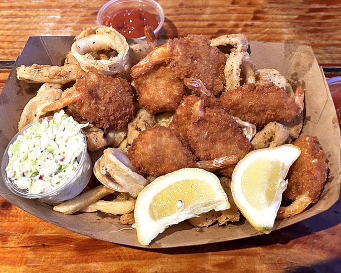 Tender rings meet plump shrimp – this combination plate proves variety really is the spice of seafood life.