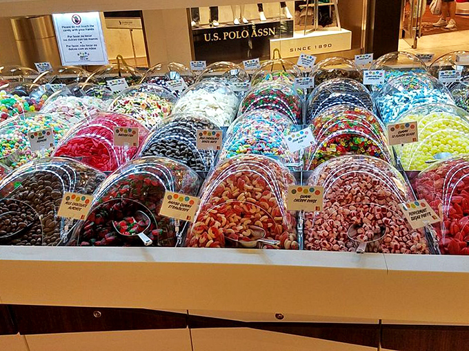 A candy display colorful enough to trigger childhood memories and adult dental appointments in equal measure.