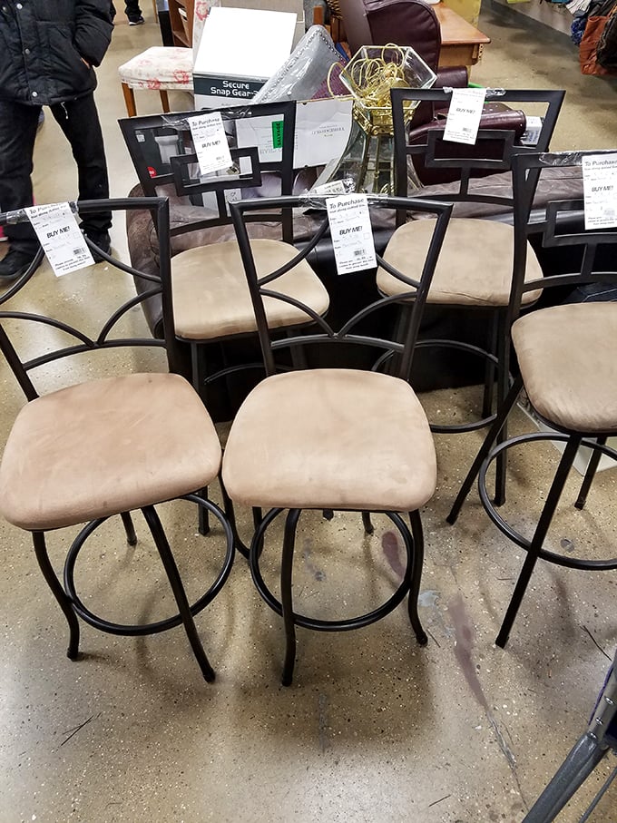Bar stools with perfect patina—the kind that would cost triple at that trendy industrial-chic place downtown. No Instagram filter needed. 
