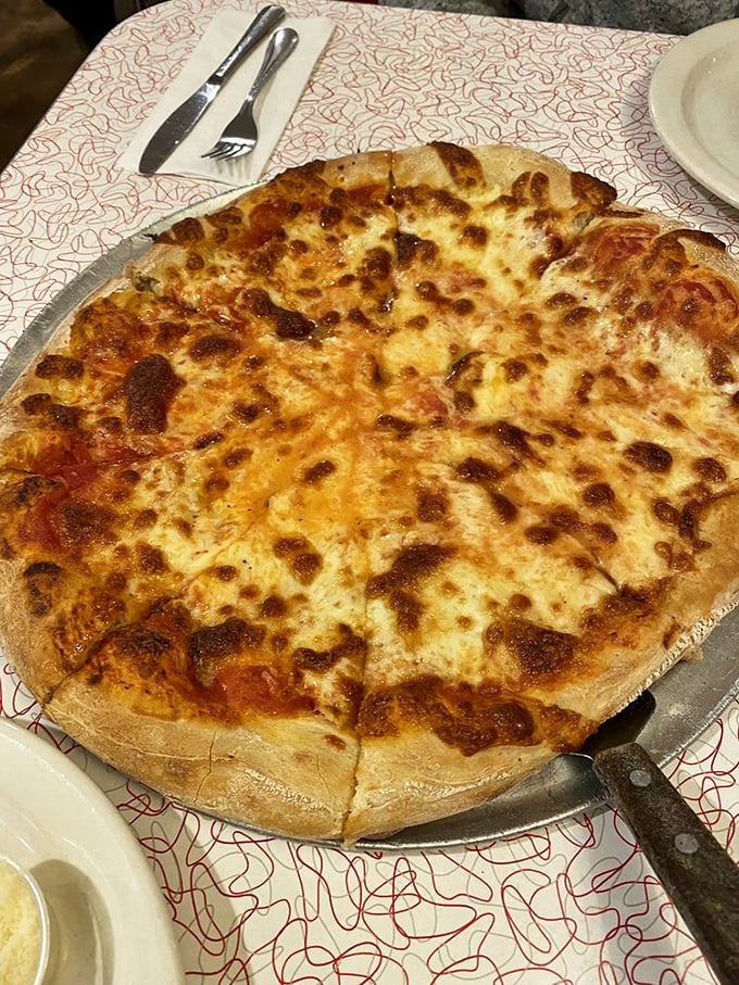 The plain cheese pizza—proof that perfection needs no embellishment. That caramelized cheese edge is worth fighting over.
