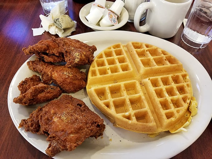 Chicken and waffles: the breakfast-lunch alliance that proves opposites not only attract but create culinary magic when they meet on a warm plate.