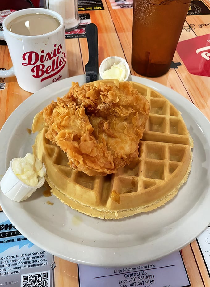 Chicken and waffles: the perfect marriage of sweet and savory that makes breakfast feel like a celebration.