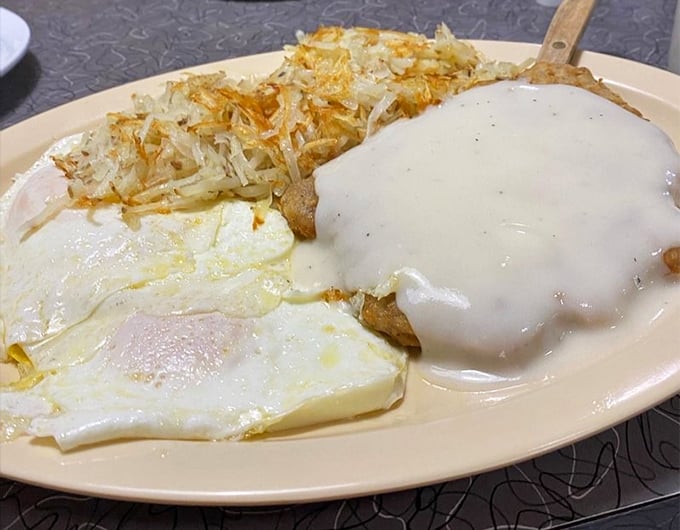 Country-fried steak smothered in gravy, where the phrase "diet starts tomorrow" was surely invented. Worth every delicious calorie.